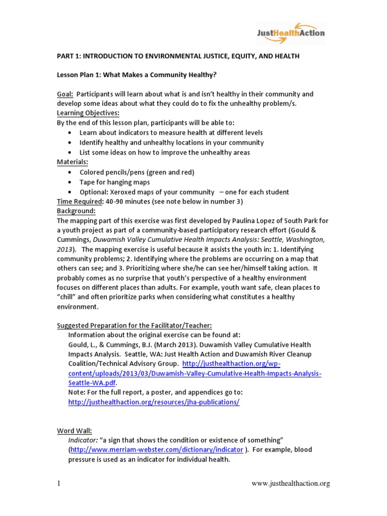 What Makes Your Community Healthy Final | PDF | Lesson Plan