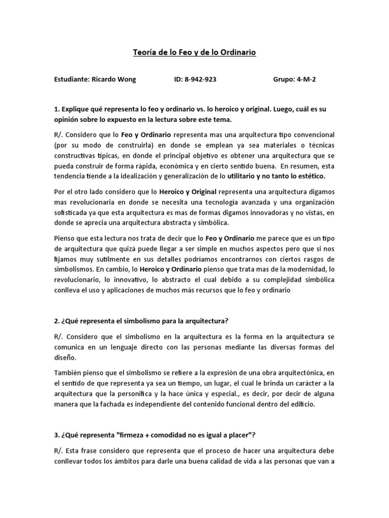 Teoria de Lo Feo y Lo Ordinario - Ricardo Wong - 4M2 | PDF | Diseño