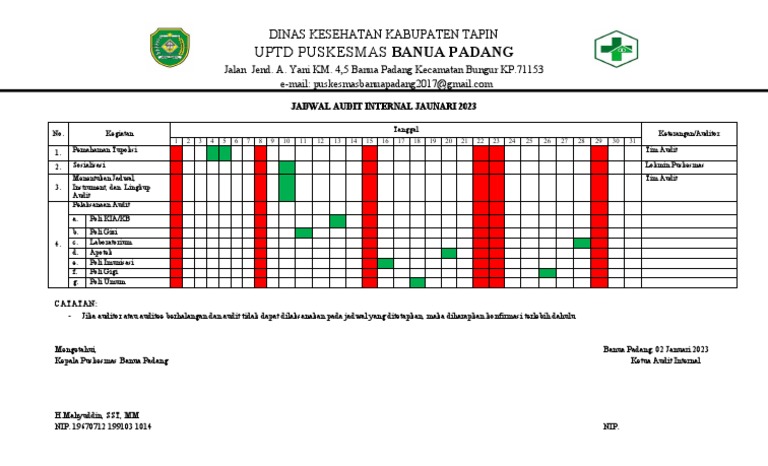 Jadwal Audit Internal Jaunari 2023 | PDF