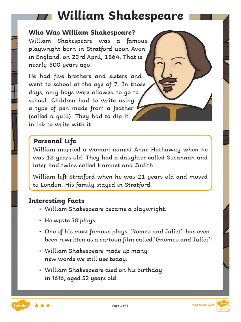 (423354) William Shakespeare Reading Comprehension | PDF