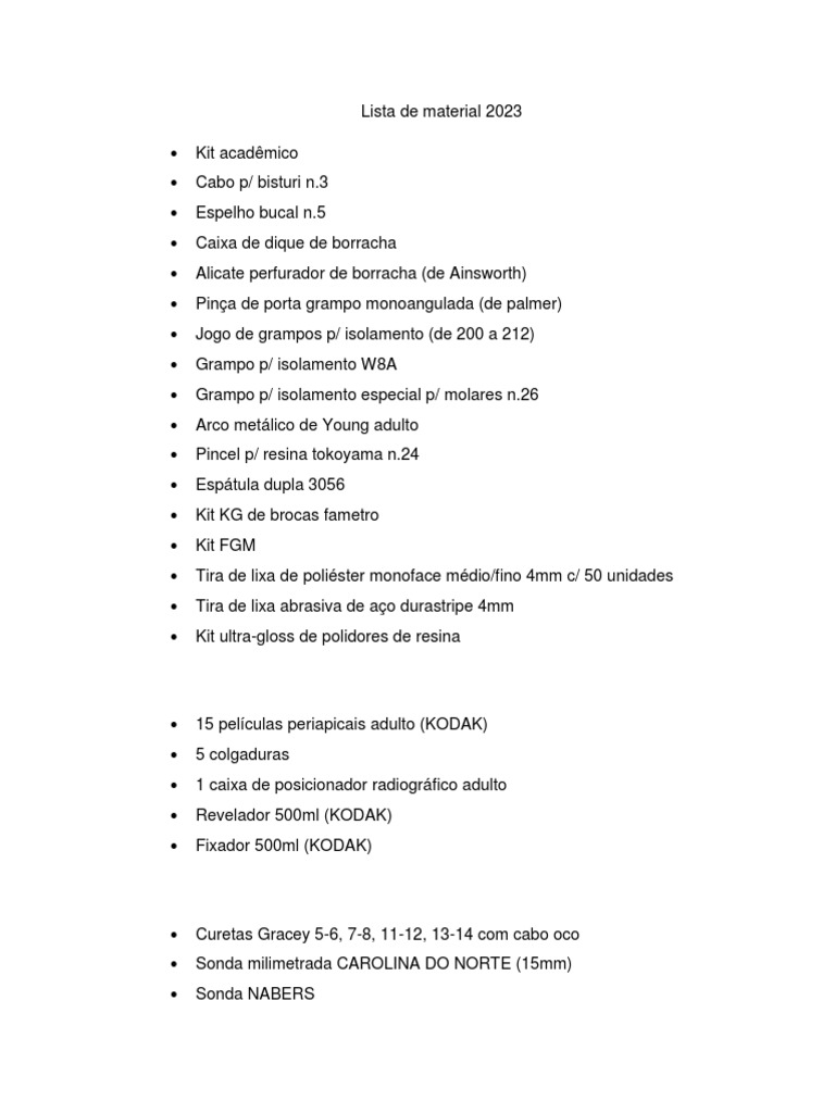 Lista de Material 2023 | PDF