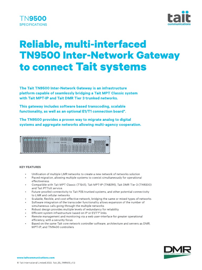 Tait DMR TN9500 Inter-Network Gateway - Specifications | PDF | Computer ...