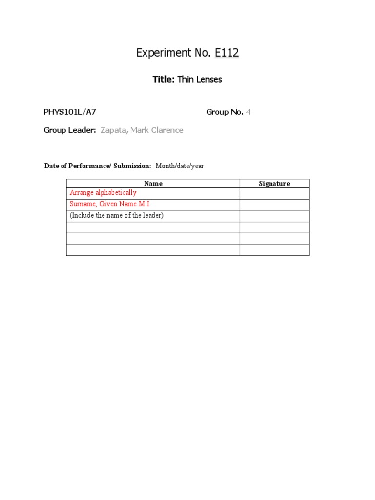 Experiment No. E112: Title: Thin Lenses | PDF