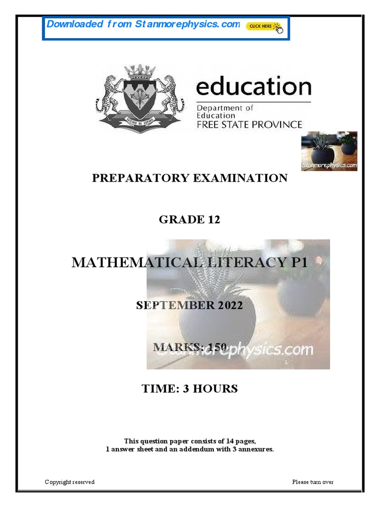 FS Mathematical Literacy Grade 12 September 2022 P1 and Memo | PDF FS Mathematical Literacy Grade 12 September 2022 P1 and Memo | PDF