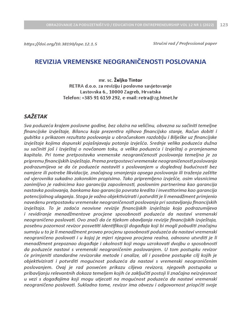 Revizija Neograničenosti Poslovanja | PDF