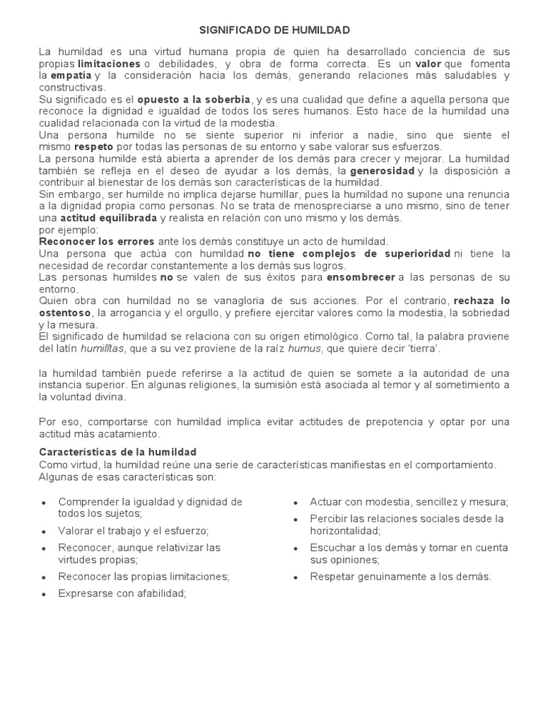 Significado y características de la humildad | PDF | Orgullo | Virtud