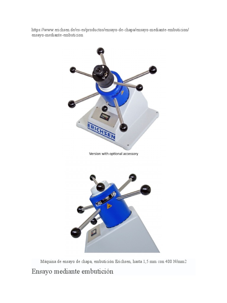 Caracteristica Maquina Erichsen Model 100 | PDF