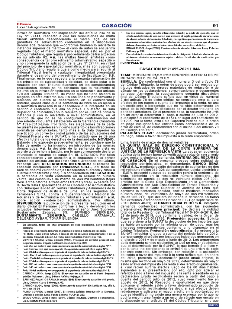 Casación #21455-2021 LIMA | PDF | Impuesto sobre la renta | Impuestos
