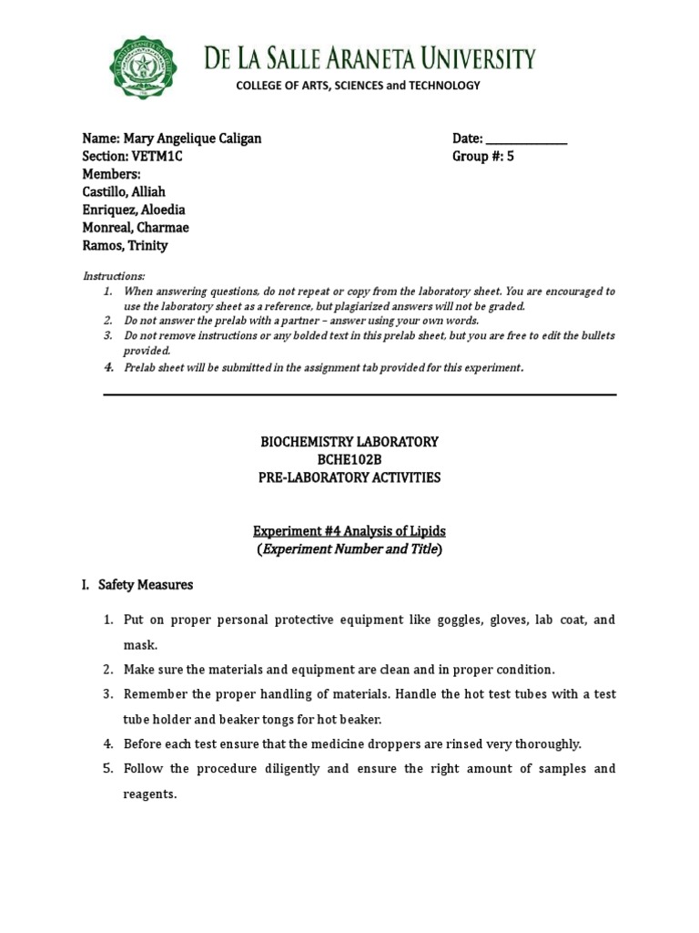 Pre Lab Experiment 4 Analysis of Lipids Caligan | PDF | Fatty Acid | Lipid Pre Lab Experiment 4 Analysis of Lipids Caligan | PDF | Fatty Acid | Lipid