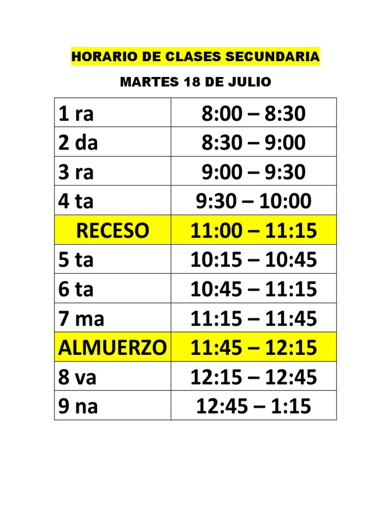 18 Horario Regular de Clases Secundaria | PDF | Hogar, jardinería y ...