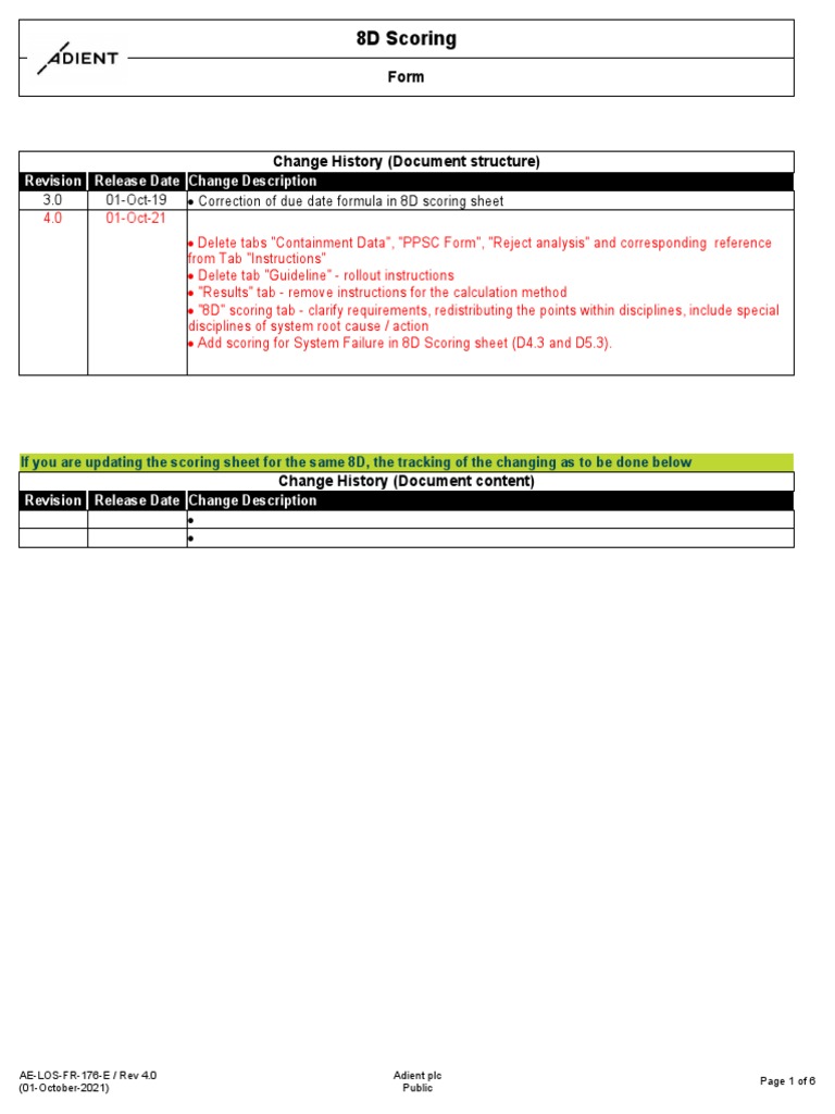 8D Scoring Form Overview | PDF