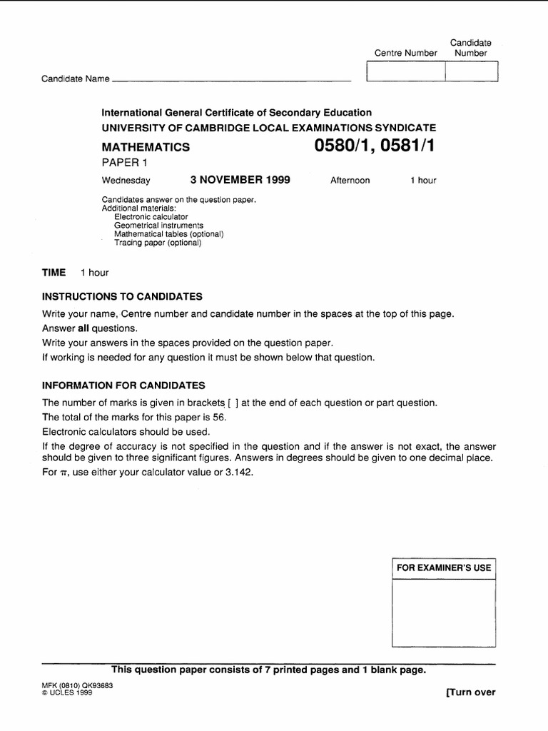 1999 Nov Paper 1 | PDF