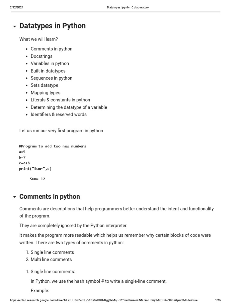 Datatypes Ipynb Colaboratory Pdf