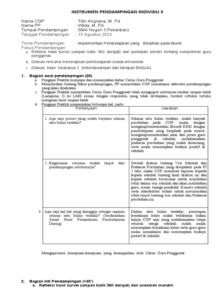 Instrumen Pendampingan Individu 3 - (Titin) | PDF