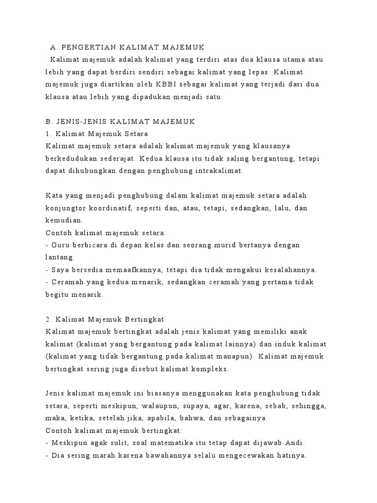 Jenis dan Contoh Kalimat Majemuk | PDF