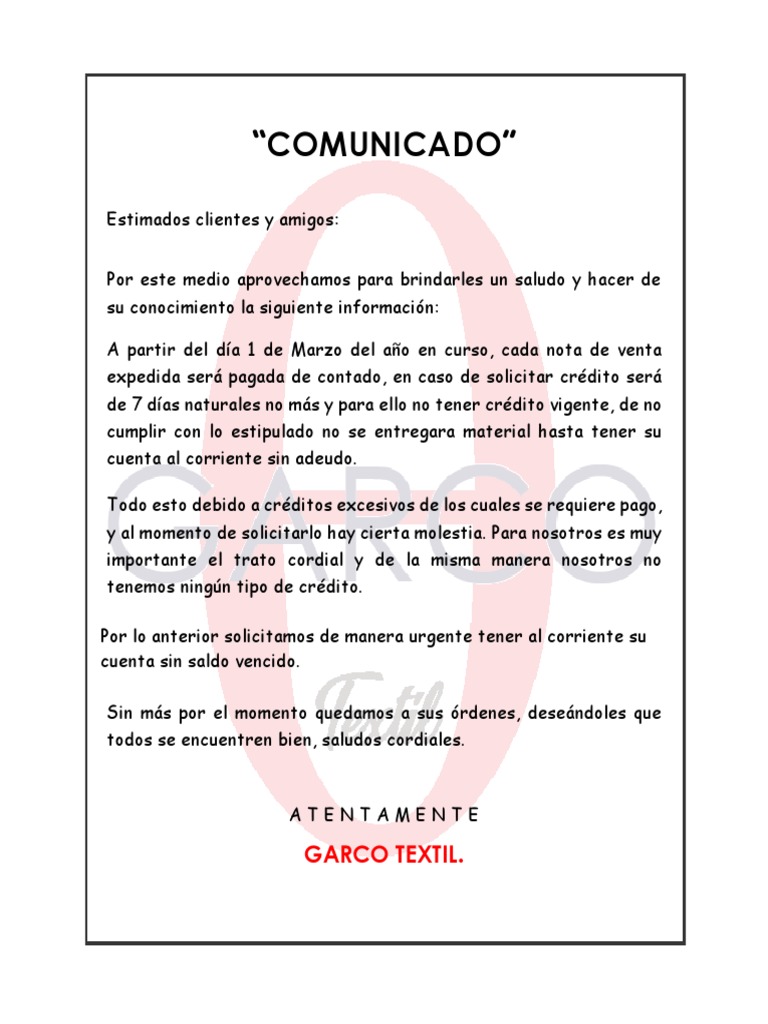 Comunicado Ventas | PDF