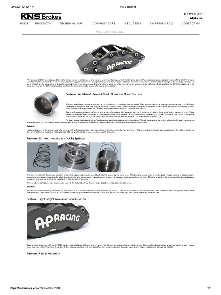 KNS Brakes | PDF | Vehicles | Vehicle Technology