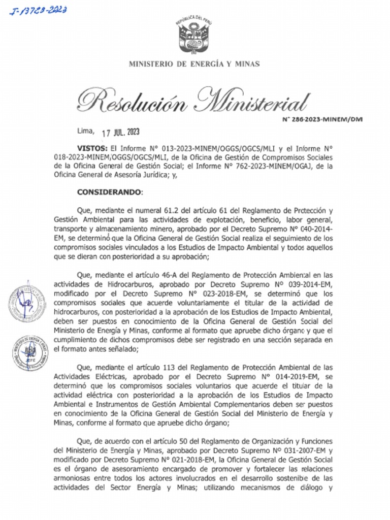 RM N 286-2023-Minem-Dm | PDF