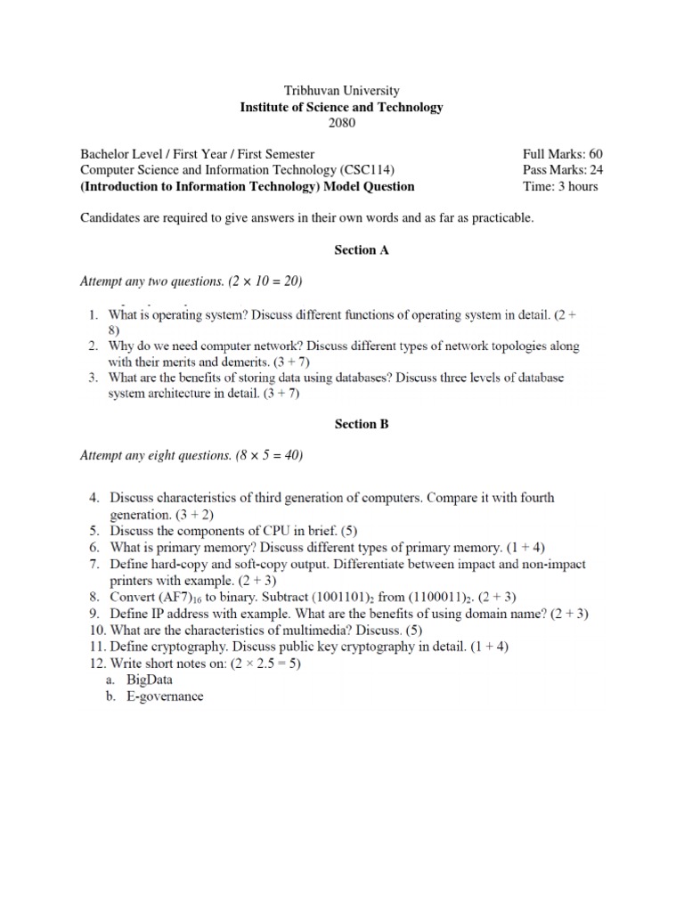BSC CSIT Grading System 1st Sem and 2nd Sem Model Questions | PDF | Outlier | Statistics