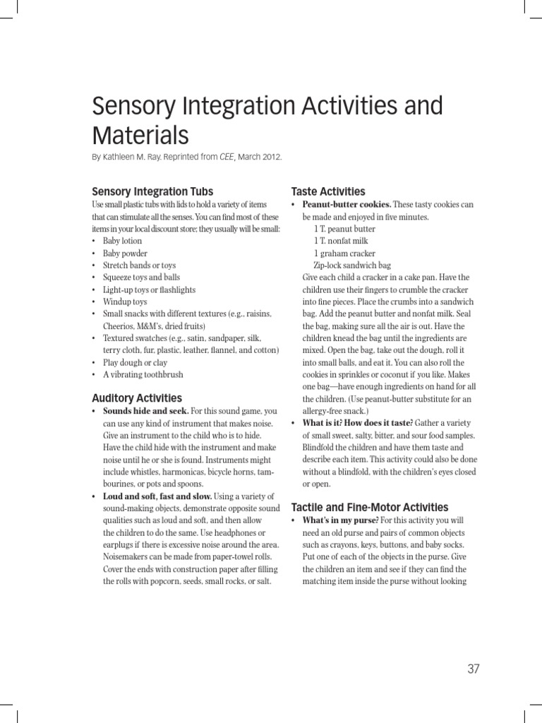 Sensory Integration Activities | PDF | Peanut Butter | Taste