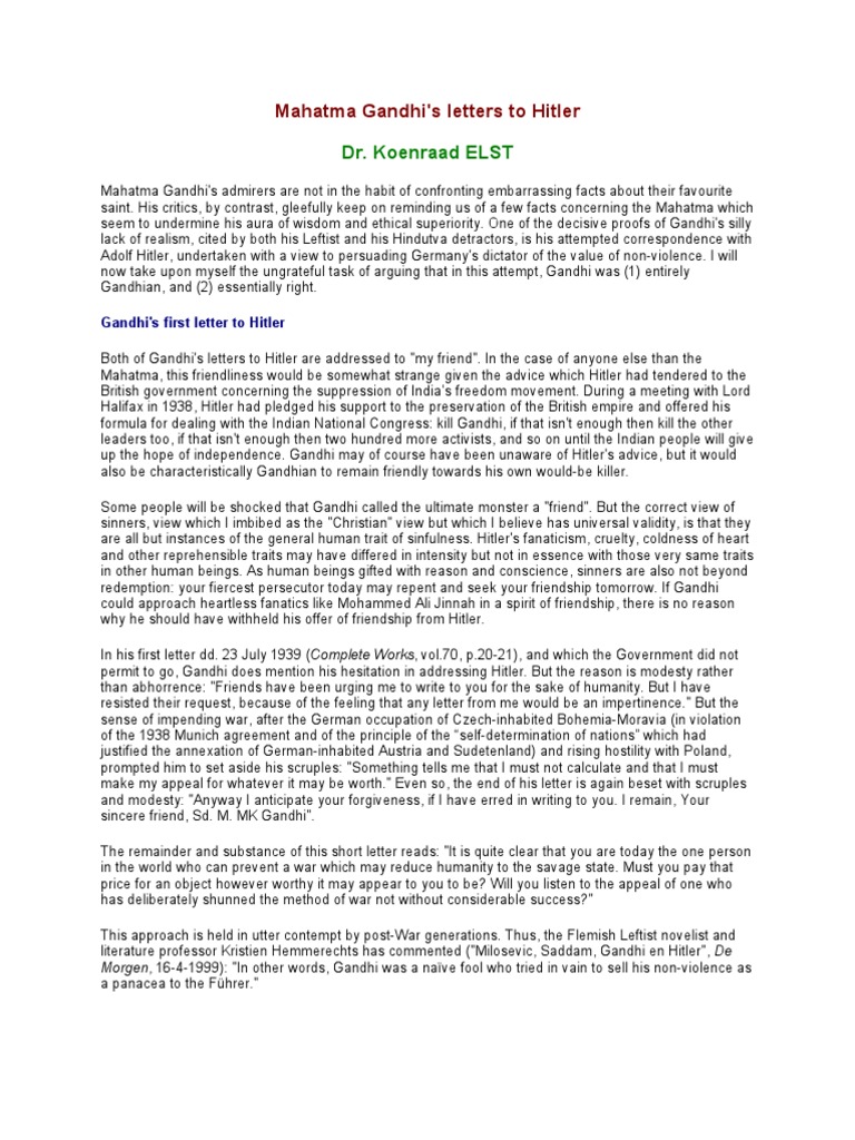 Gandhi's Letters to Hitler: A Critique | PDF | Nazi Germany | Adolf Hitler