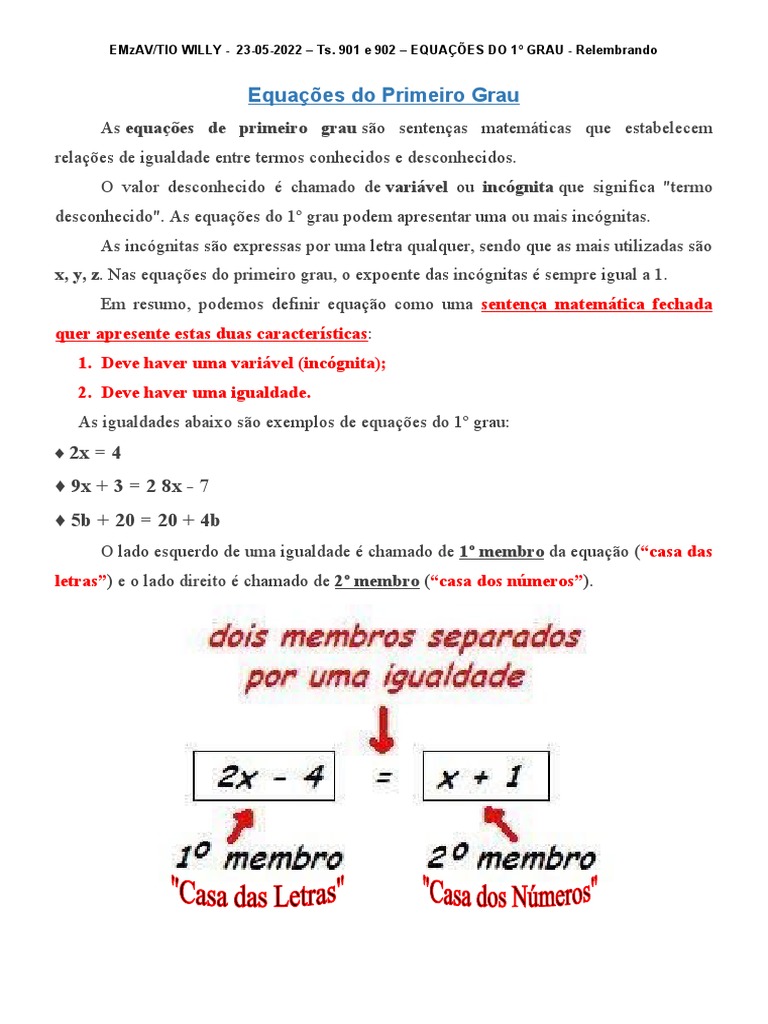 1 - Equações Do Primeiro Grau - T. 901 e 902- 23-05-2022 | PDF ...