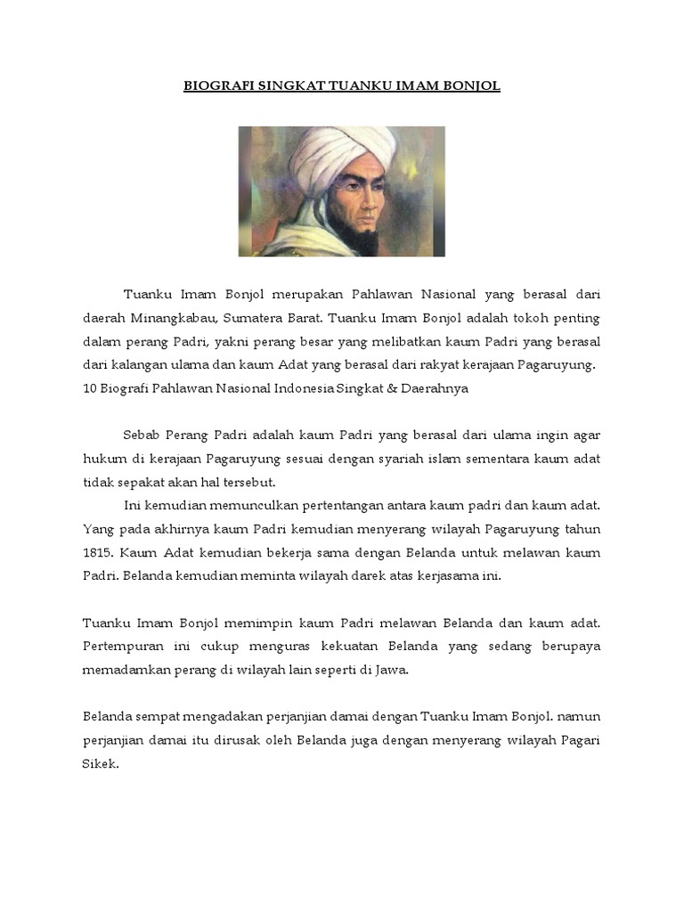 Biografi Singkat Tuanku Imam Bonjol | PDF