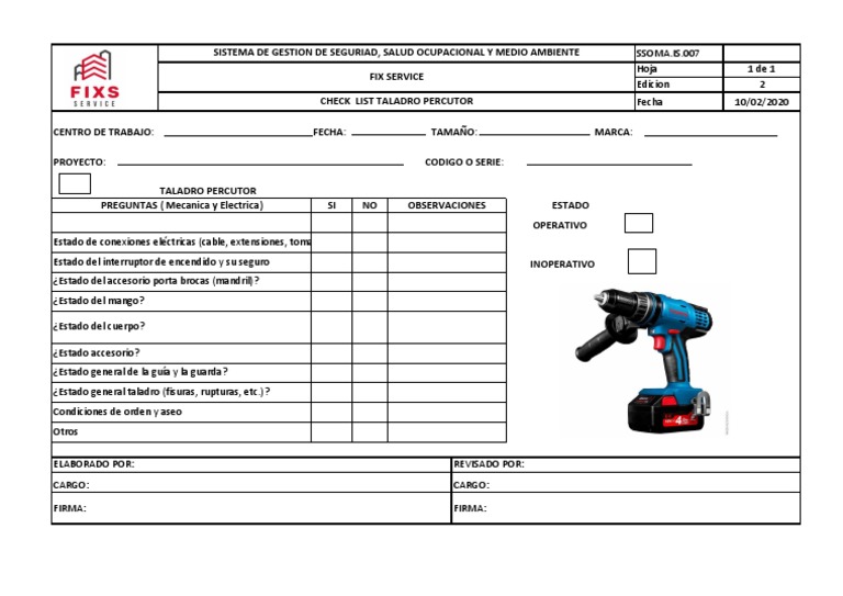 CHECK-LIST Taladro Eléctrico | PDF