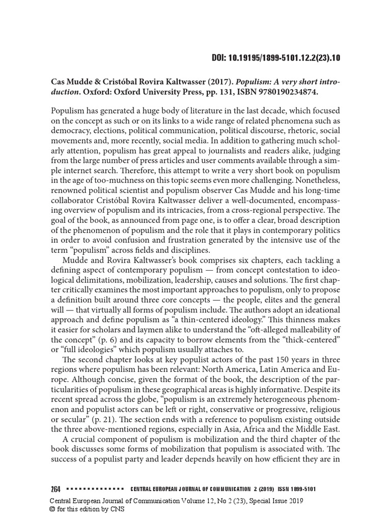 Cas_Mudde_amp_Cristóbal_Rovira_Kalt | PDF | Populism | Political Science