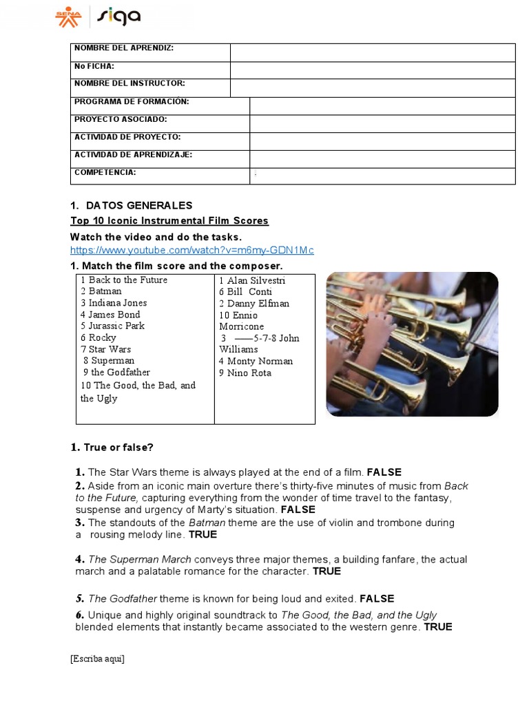 Top-10-Iconic-Instrumental-Film-Scores Learning Guide | PDF