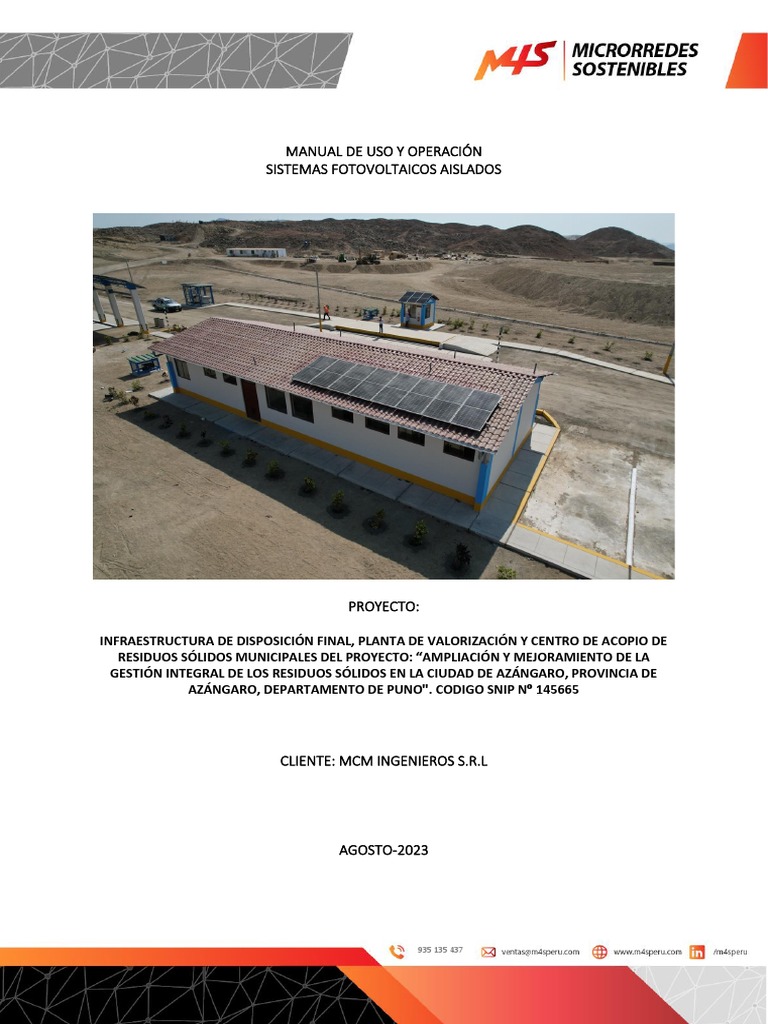Manual de Uso y Mantenimiento Sistema Fotovoltaico-Azangaro | PDF