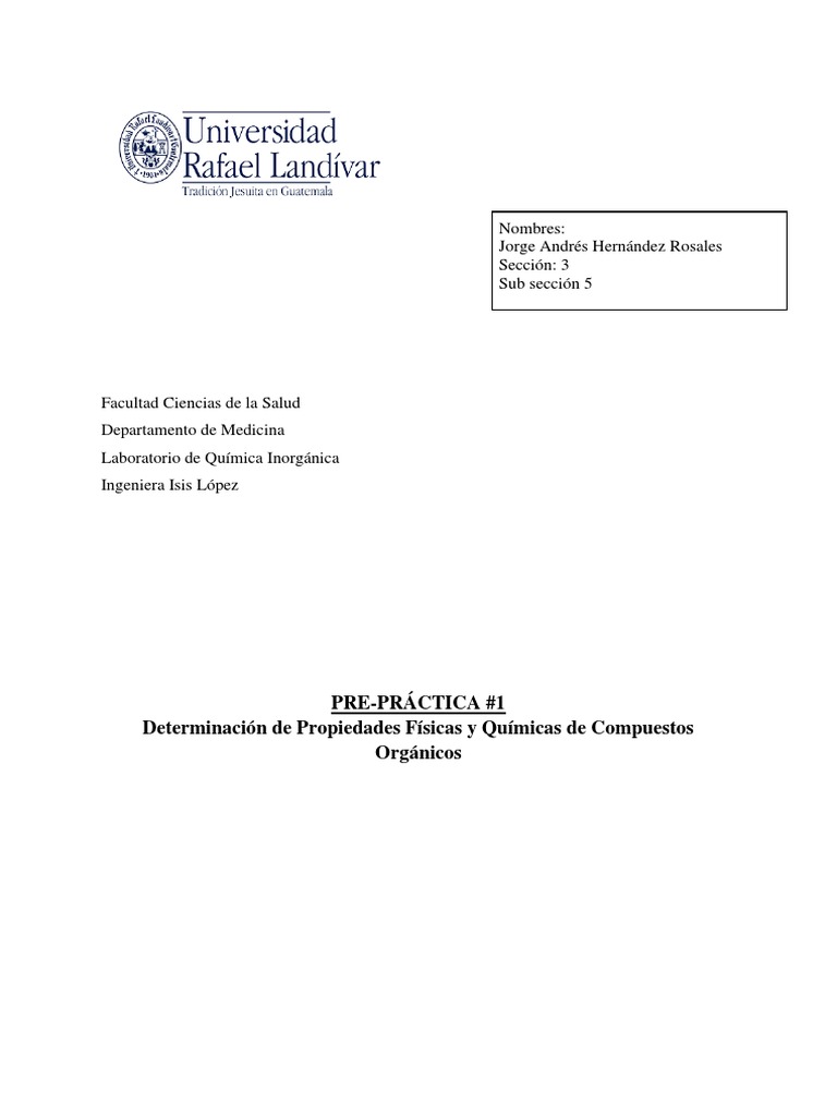 Pre Lab #1 2023 | PDF | Compuestos orgánicos | Compuestos químicos