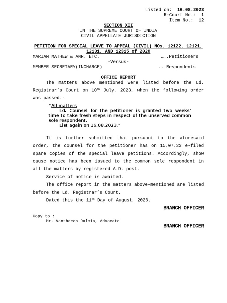 SLP (Civil) 12122 - 2020 (16-08-2023) | PDF | Appeal | Constitutional Law SLP (Civil) 12122 - 2020 (16-08-2023) | PDF | Appeal | Constitutional Law