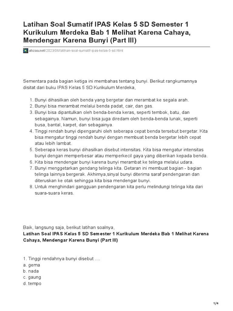 Latihan Soal IPAS Kelas 5 Bab 1 | PDF | Kajian Bahasa Asing