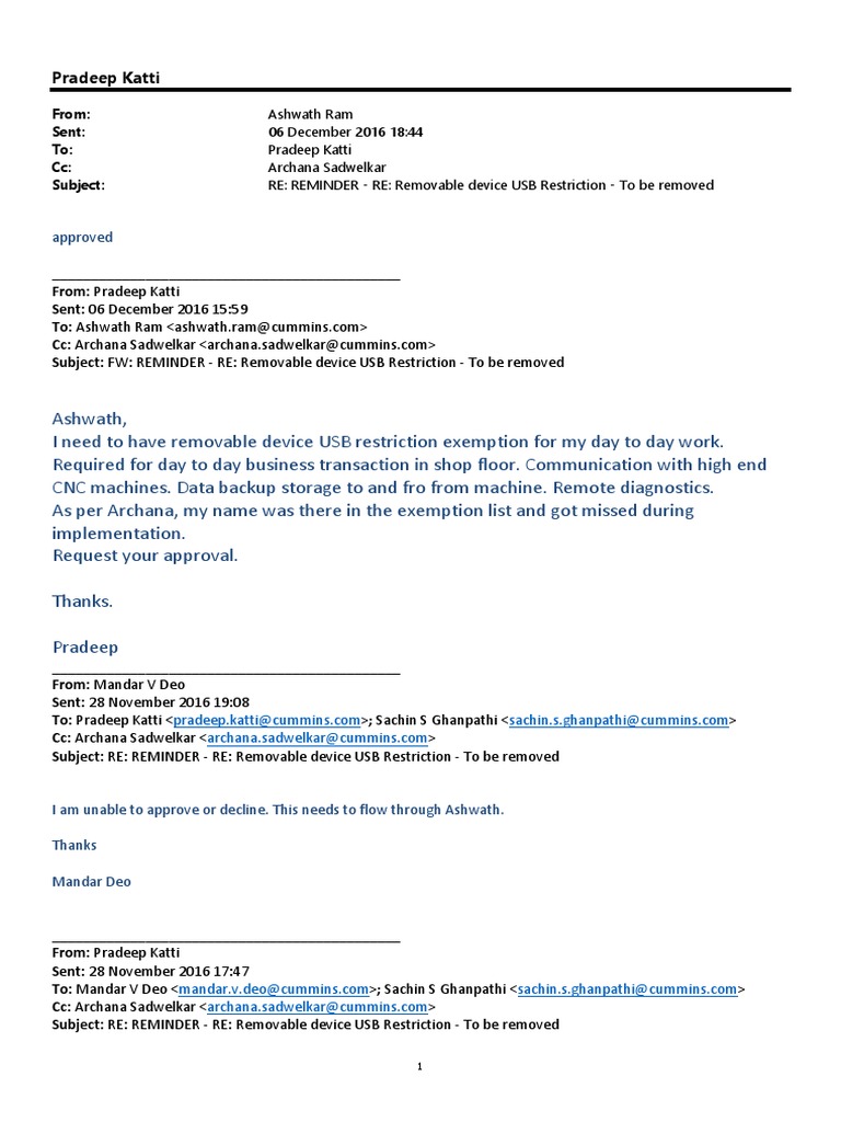 USB Restriction Exemption Request | PDF