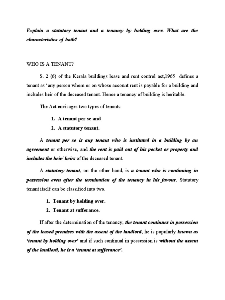 Statutory Tenant and A Tenancy by Holding Over | PDF
