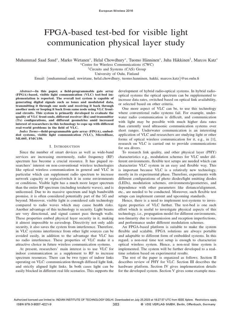 FPGA Test-Bed for VLC Study | PDF | Orthogonal Frequency Division ...