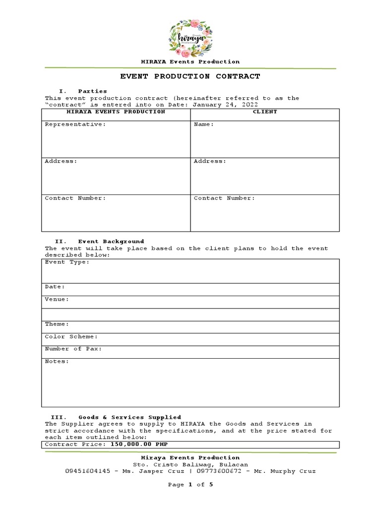Events Production - SAMPLE Client Memorandum of Agreement | PDF