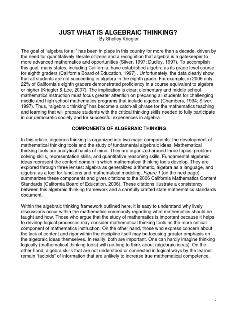 Just What Is Algebraic Thinking - Articles 01 Kriegler | PDF