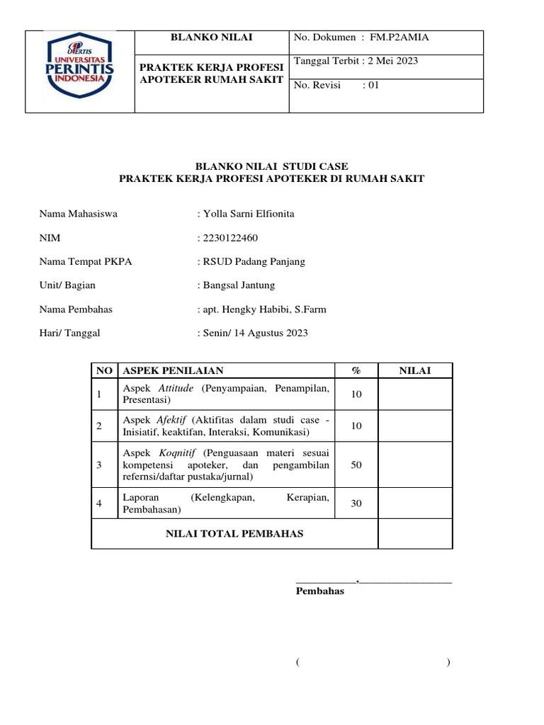 Contoh Blanko Nilai Pkpa Rs Pdf