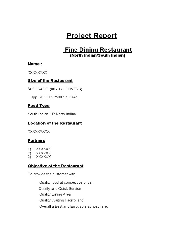 Project Report Fine Dining Restaurant | PDF
