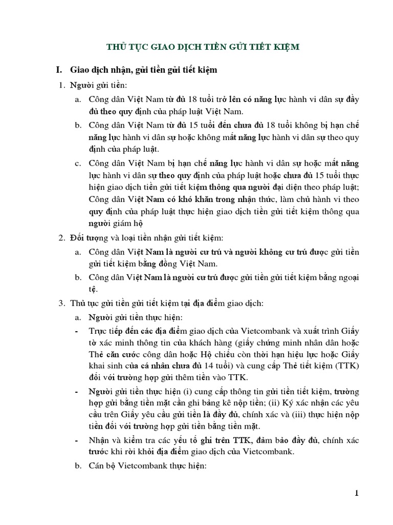 Thu Tuc Giao Dich Tien Gui Tiet Kiem | PDF