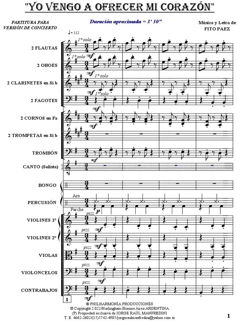 00-FITO PAEZ-Yo Vengo a Ofrecer Mi Corazon-PARTITURA | PDF