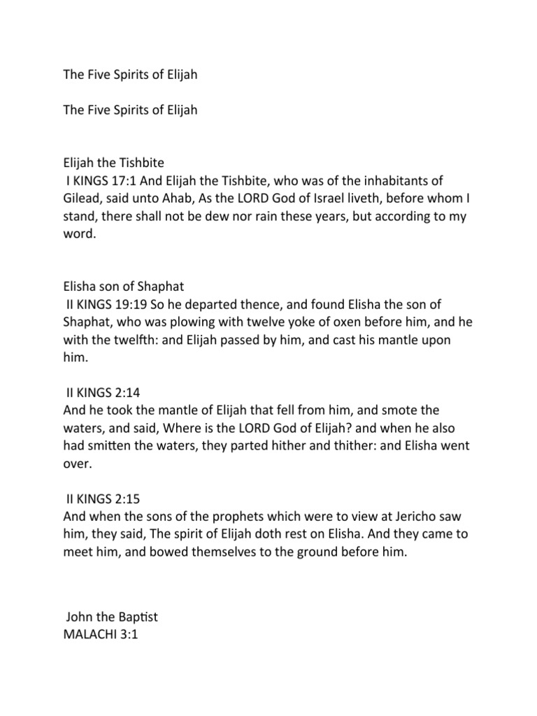The Five Spirits of Elijah Explained | PDF | Elijah | John The Baptist