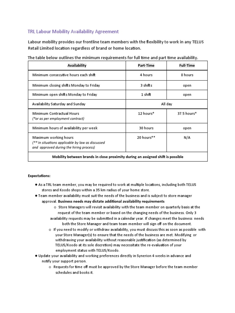 Labour Mobility Availability Agreement (4) | PDF | Business | Labor