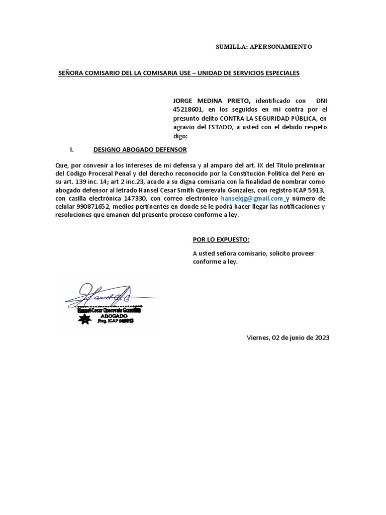 Apersonamiento Comisaría | PDF