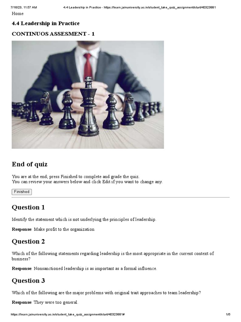 Leadership Quiz: Key Concepts & Theories | PDF | Career & Growth ...