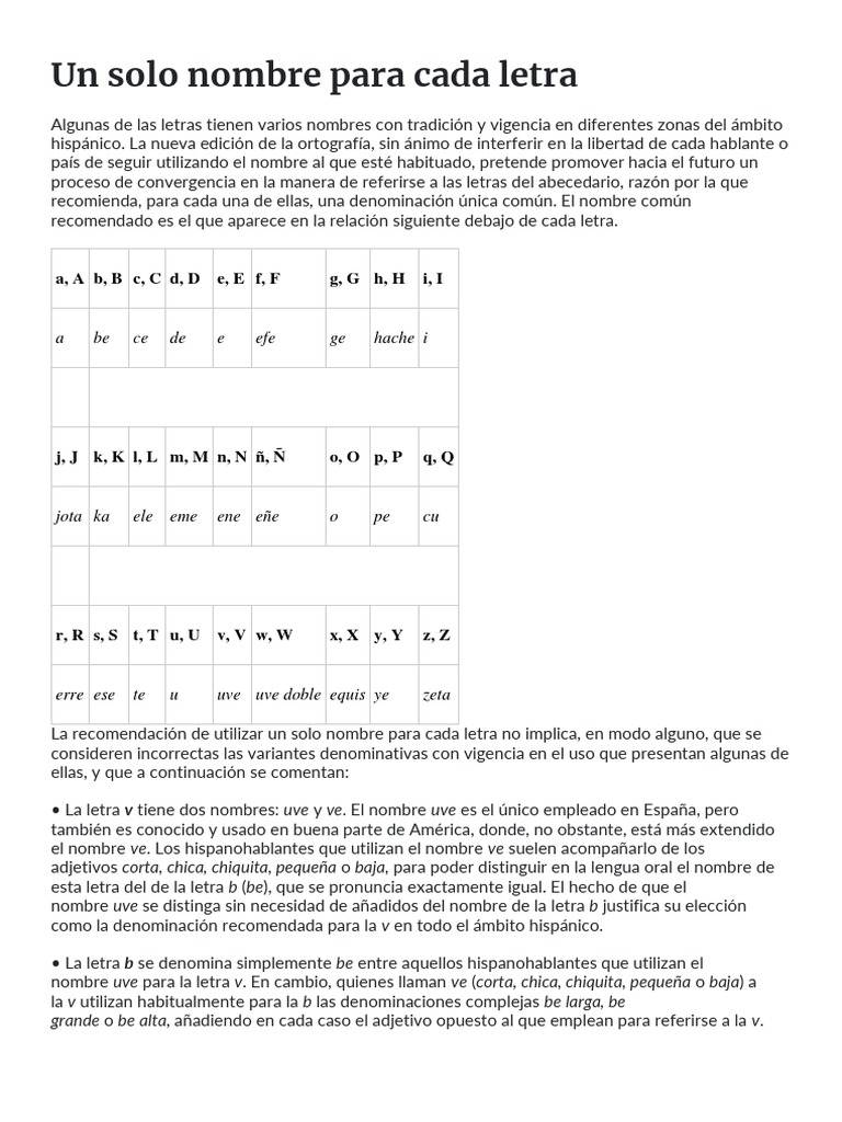 Un Solo Nombre para Cada Letra | PDF | Lengua española | latín