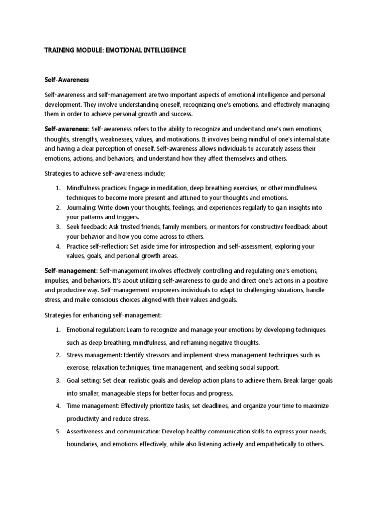 Emotional Intelligence Training Notes | PDF