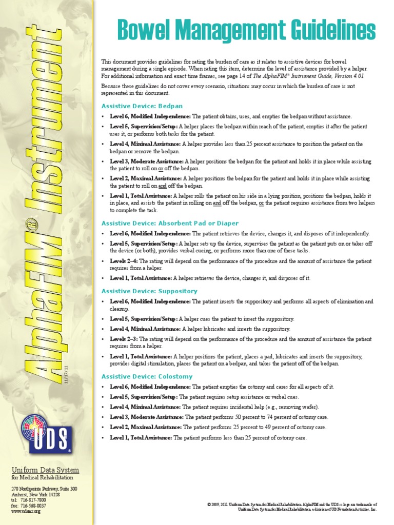 AlphaFIM Bowel Management Guidelines | PDF | Physical Therapy ...